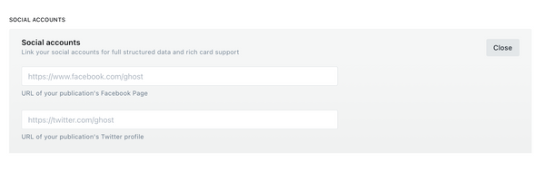 Edit your Ghost.org general and link your social media